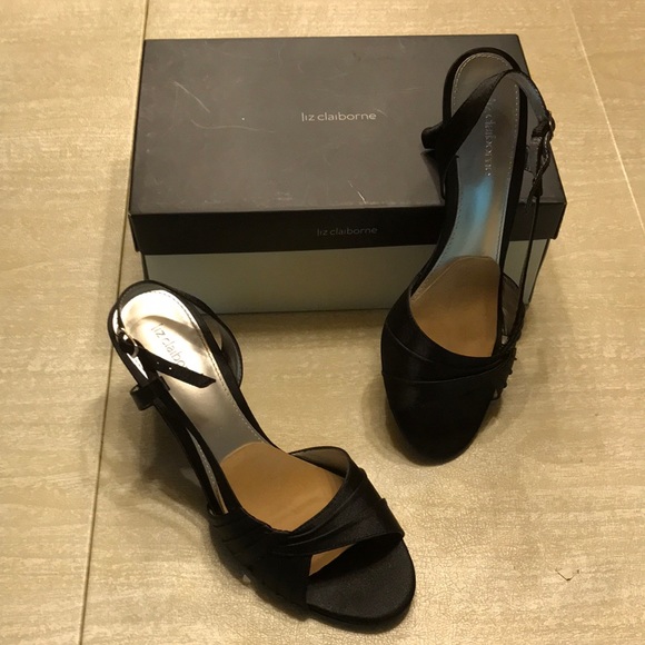 Liz Claiborne | Shoes | Liz Claiborne Black Satin Sandals | Poshmark